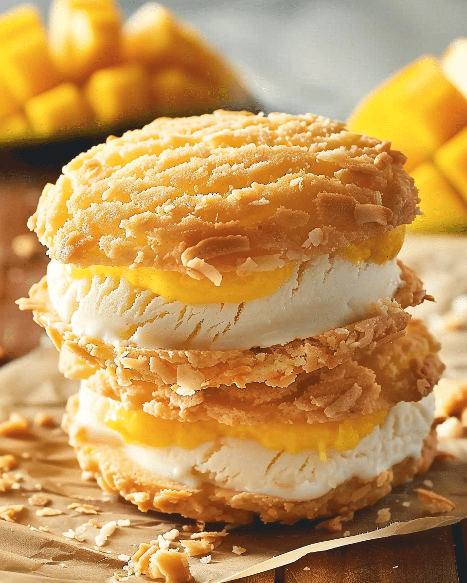 Coconut Macaroon & Mango Ice Cream Sandwich | Amina Bakes