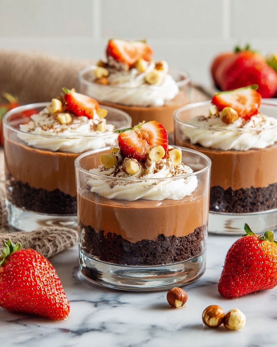 Nutella Mousse Cups with Oreo Crust & Fresh Strawberries