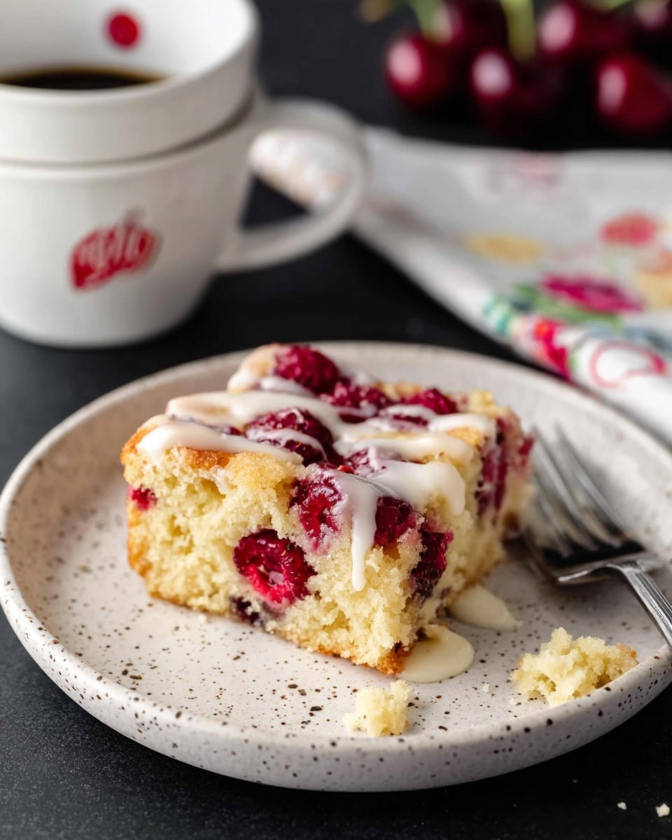 Cherry and Raspberry Coffee Cake with Crunchy Sugar Glaze